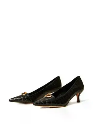 TWINSET 50mm Crocodile-effect Oval-t Heeled Pumps - Black