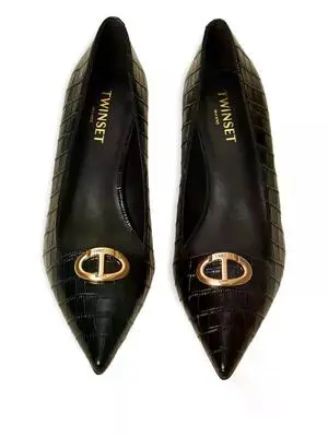 TWINSET 50mm Crocodile-effect Oval-t Heeled Pumps - Black