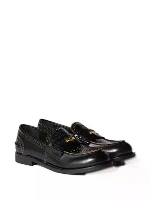 Miu Miu Perforated Leather Loafers With Coin Detail