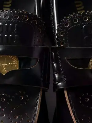 Miu Miu Perforated Leather Loafers With Coin Detail