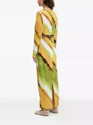 NEVER FULLY DRESSED Diagonal-print Beaded-waist Maxi Dress