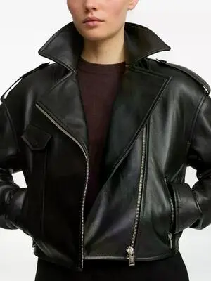 YVES SALOMON Lambskin Biker Jacket - Black