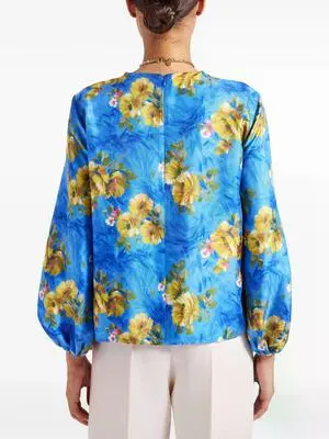 La DoubleJ Floral Balloon-sleeve Top - Blue