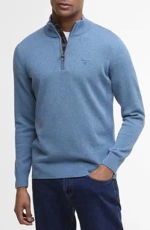 Barbour Cotton Quarter-Zip Sweater Blue Stone