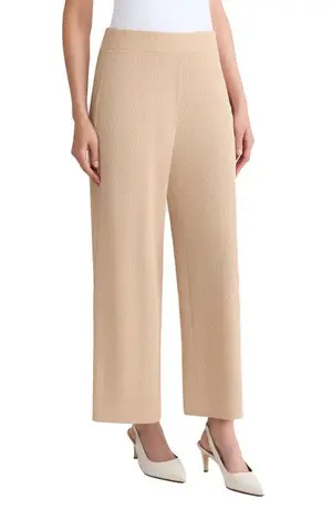 KASPER Wide Leg Ankle Length Textured Knit Pants - Soft Sand