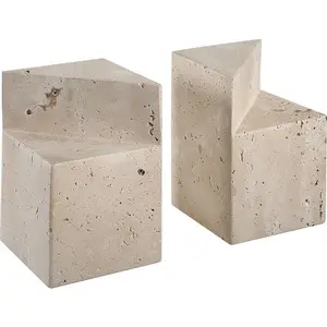 RENWIL Set Of 2 Travertine Book Ends - Beige