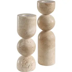RENWIL Travertine Candle Holders - Beige