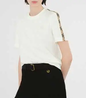 Burberry Cotton T-shirt With Stripe Trim - Ivory