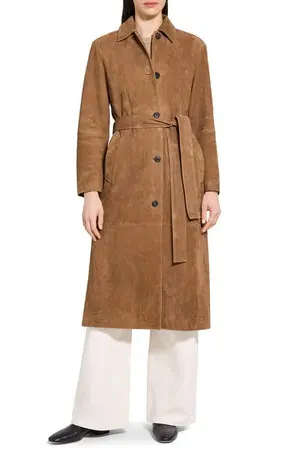 Theory Reese Belted Suede Coat - Deep Tobacco - 2ct