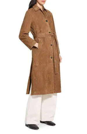 Theory Reese Belted Suede Coat - Deep Tobacco - 2ct