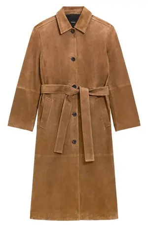Theory Reese Belted Suede Coat - Deep Tobacco - 2ct