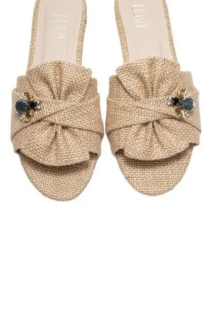 PROLOGUE SHOES Raffia Bow Slide Sandal