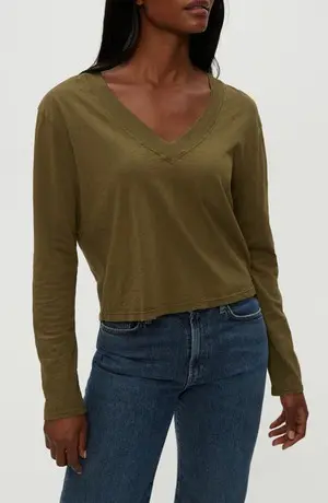 Michael Stars Brea V-neck Supima Cotton Top - Topiary