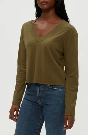 Michael Stars Brea V-neck Supima Cotton Top - Topiary