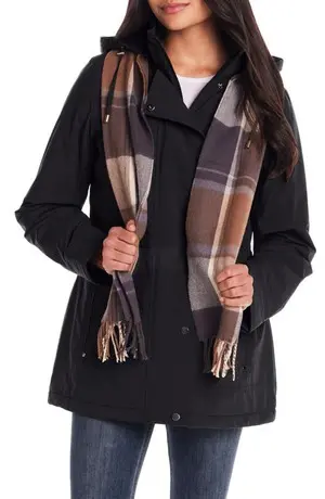 Gallery Water Resistant Insulated Stadium Coat With Removable Hood - Black