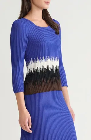 Ming Wang Ribbed Ombré Knit Top