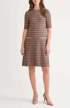 Ming Wang Braid Trim Knit A-line Dress