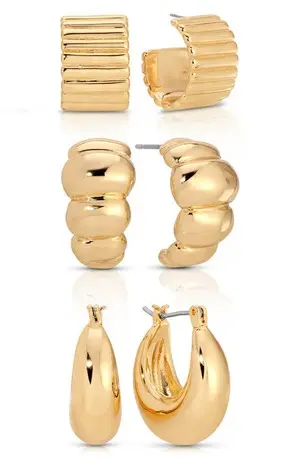 Ettika Set Of 3 Huggie Hoop Earrings - Gold