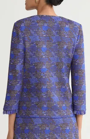 Ming Wang Fringe Trim Tweed Jacket