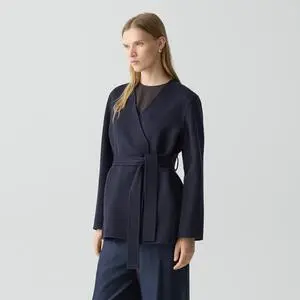 Theory Cardigan Jacket In Double-face Wool-cashmere - New Navy