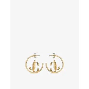 JIMMY CHOO Monogrammed Hoop Earrings - Gold