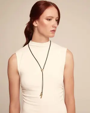 UNODE50 Heartline Leather Necklace With 18k -plated Figures