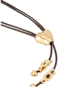 UNODE50 Heartline Leather Necklace With 18k -plated Figures