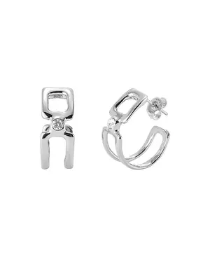 UNODE50 Double Hoop Earrings With White Topaz And Sterling Plating - Silver
