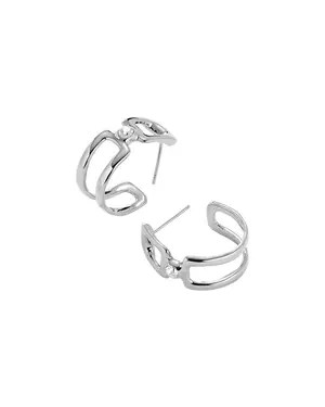 UNODE50 Double Hoop Earrings With White Topaz And Sterling Plating - Silver
