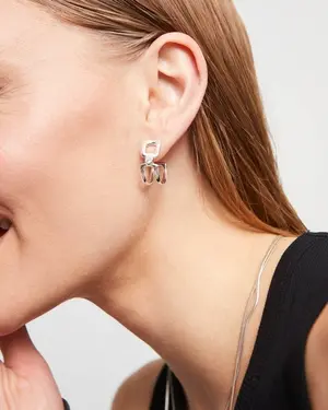 UNODE50 Double Hoop Earrings With White Topaz And Sterling Plating - Silver
