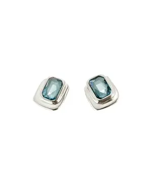 UNODE50 Rectangular Crystal Earrings - Blue/silver