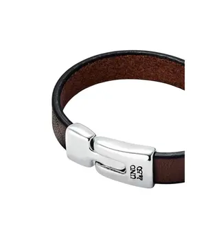 UNODE50 Sterling Silver Plated Leather Bracelet - Silver/brown