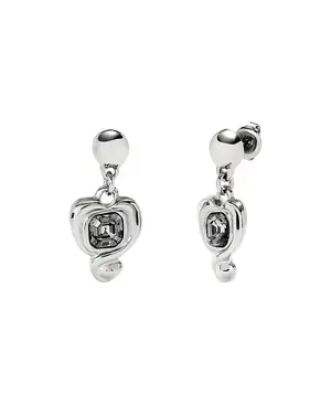 UNODE50 Heart And Crystal Drop Earrings - Silver