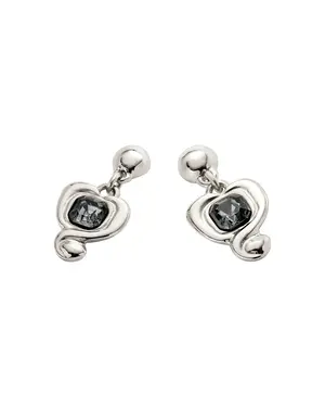 UNODE50 Sterling Plated Heart & Crystal Drop Earrings - Silver