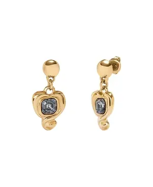 UNODE50 Heart And Crystal Drop Earrings - Gold