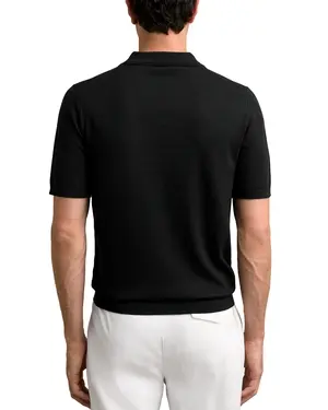 REISS Duchie Short Sleeve Open Collar Merino Polo Shirt - Black