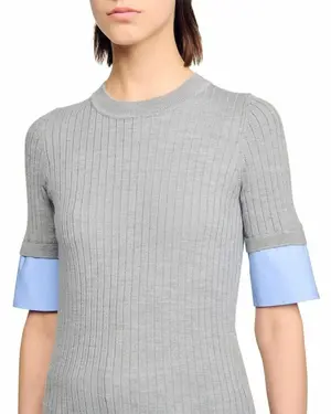 Sandro Contrast Sleeve Sweater - Grey