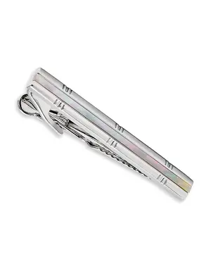 LINK UP Rhodium Plated Mother Of Pearl Short Tie Clip - Silver