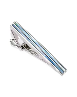 LINK UP Mother Of Pearl Strip Short Tie Bar - Blue