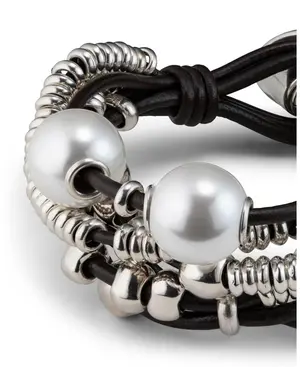 UNODE50 Smooth Leather And Sterling -plated Bracelet With Pearls