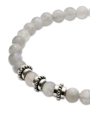 JAN LESLIE Labradorite Beaded Sterling Silver Stretch Bracelet - Grey