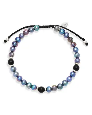 JAN LESLIE Freshwater Pearl And Agate Beaded Bracelet - Grey/black