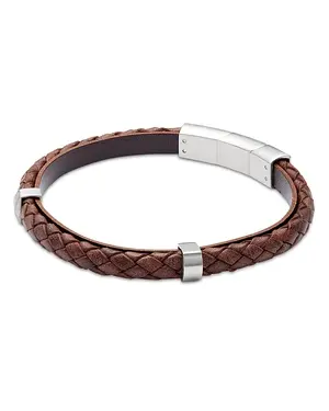 LINK UP Banded Braided Leather Bracelet - Brown