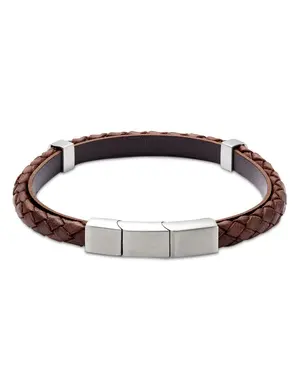 LINK UP Banded Braided Leather Bracelet - Brown