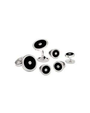 JAN LESLIE Diamond And Onyx Round Cufflinks And Studs Set - Black