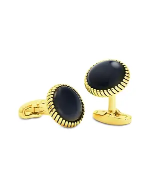 LINK UP Round Onyx Rope Border Cufflinks - Black/gold
