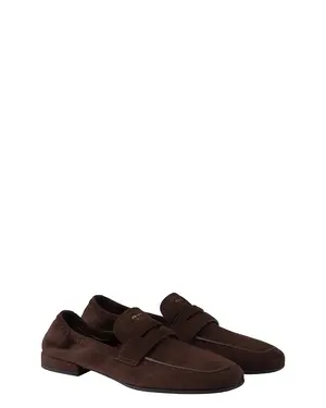 Prada Shuffle Antiqued Suede Loafers - Brown