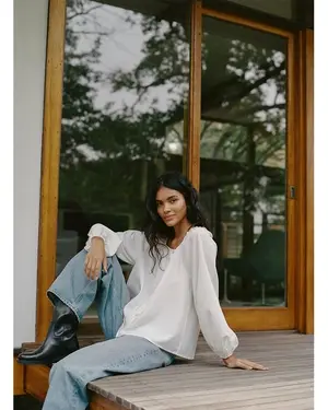 French Connection Balloon Sleeve Top