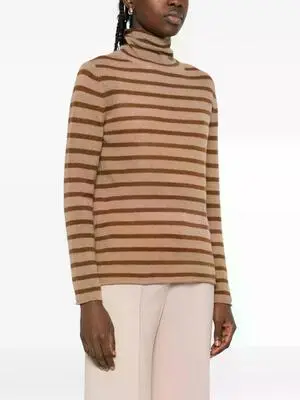 BEYOU Striped Turtleneck Top - Neutrals