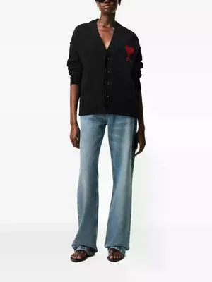 AMI Paris De Coeur Embroidered Wool Cardigan - Black